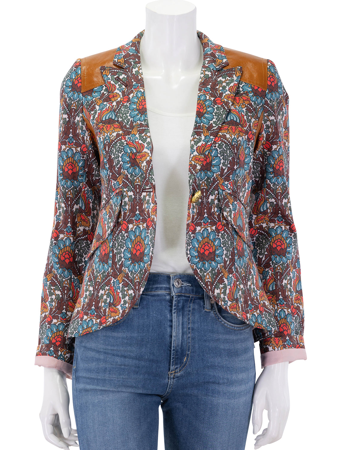 rifle patch one button blazer in burgundy multi – Twigs